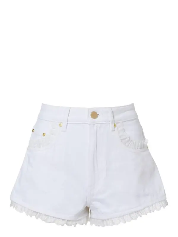 GANNI Lace-trimmed Denim Shorts - White