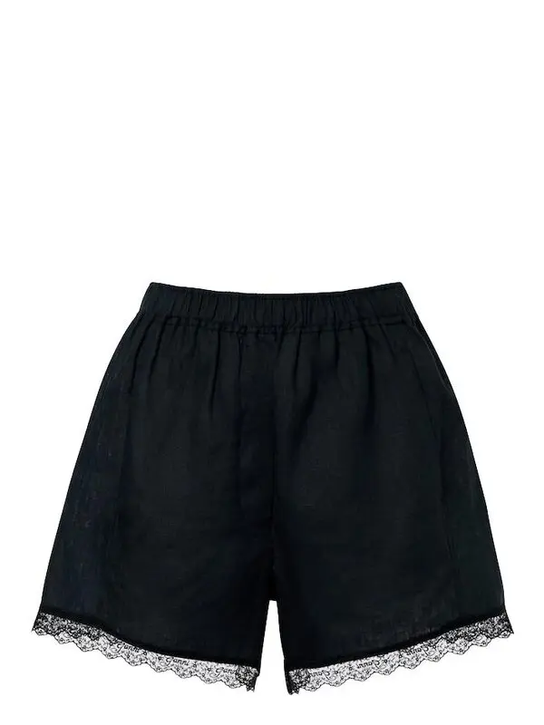 GANNI Lace-trimmed Linen Shorts - Black