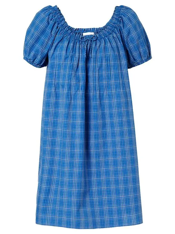 Faithfull The Brand Costa Plaid Cotton Mini Dress - Blue