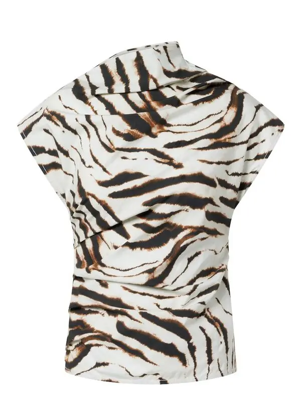 GANNI Zebra-print Cotton-blend Top - White
