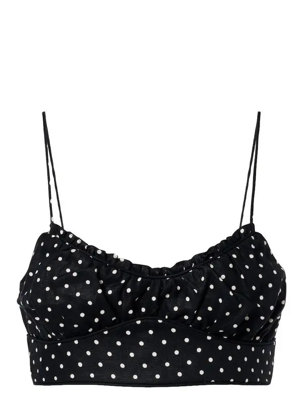 Faithfull The Brand Lucia Polka-dot Linen Crop Top - Black