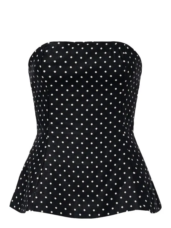 Faithfull The Brand Petro Polka Dot Peplum Linen Top - Black