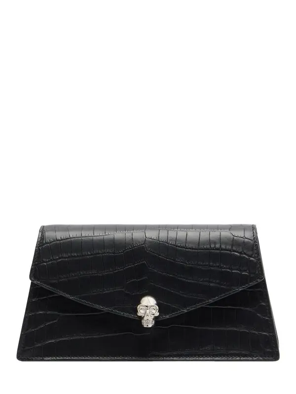 Alexander McQueen Mini Croc-effect Leather Clutch - Black