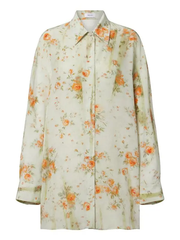 Alexander McQueen Oversized Floral Silk Shirt - Beige