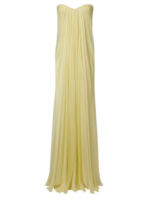 Alexander McQueen Draped Chiffon Bustier Gown - Yellow