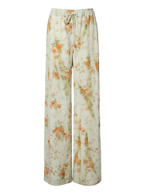 Alexander McQueen Floral Silk Wide-leg Pants - Beige