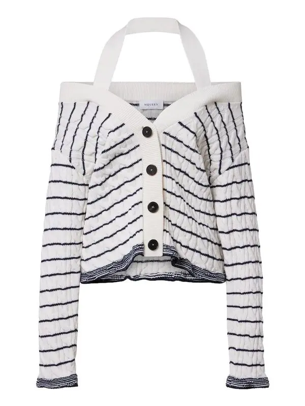 Alexander McQueen Cable-knit Striped Cardigan - White