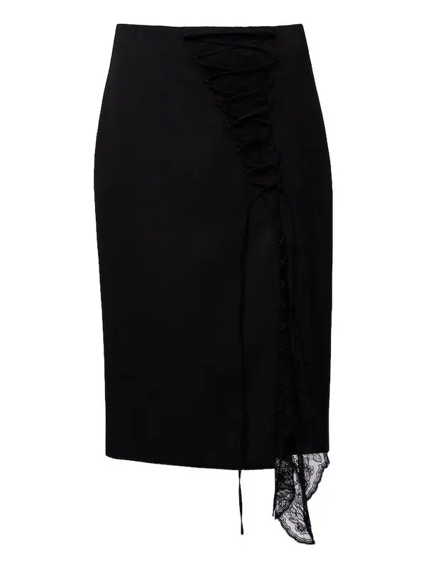 Alexander McQueen Wool Pencil Skirt With Lace Trim - Black