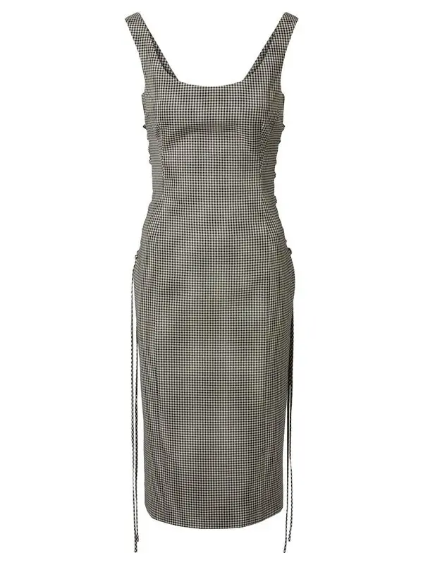 Alexander McQueen Wool Gingham Midi Dress - Black