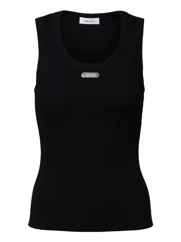 Alexander McQueen Logo Ribbed-knit Tank Top - Black