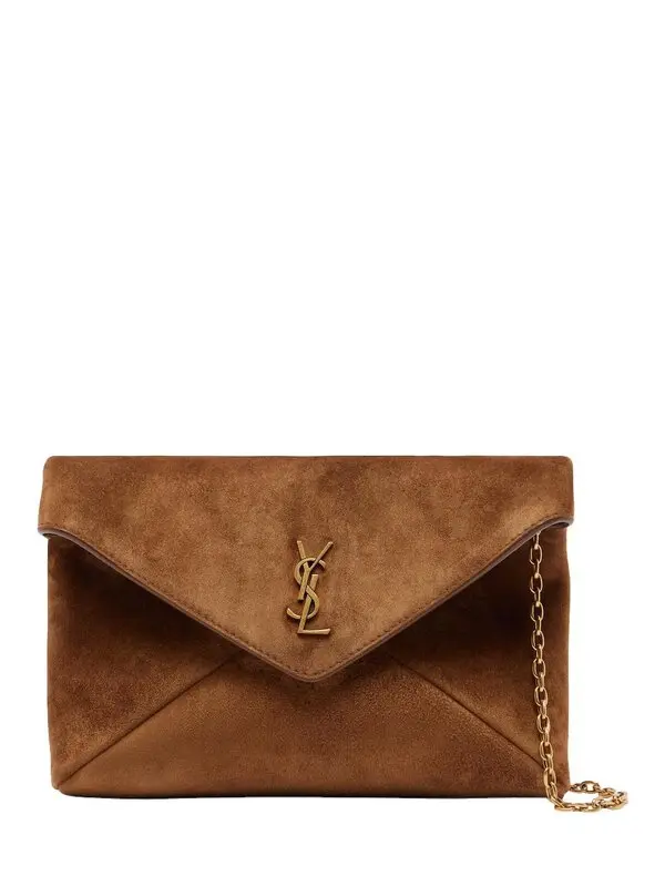 Saint Laurent Cassandre Small Suede Pouch - Brown