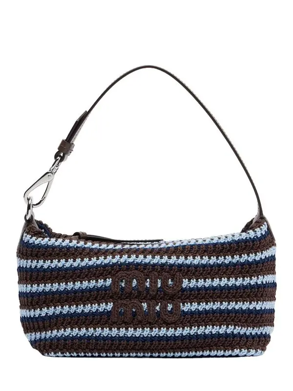Miu Miu Crochet Striped Shoulder Bag - Brown