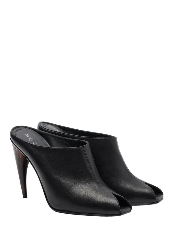 Alexander McQueen Leather Square Open Toe Mules - Black