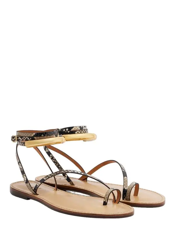 AMANU Kalahari Snake-effect Leather Sandals - Brown