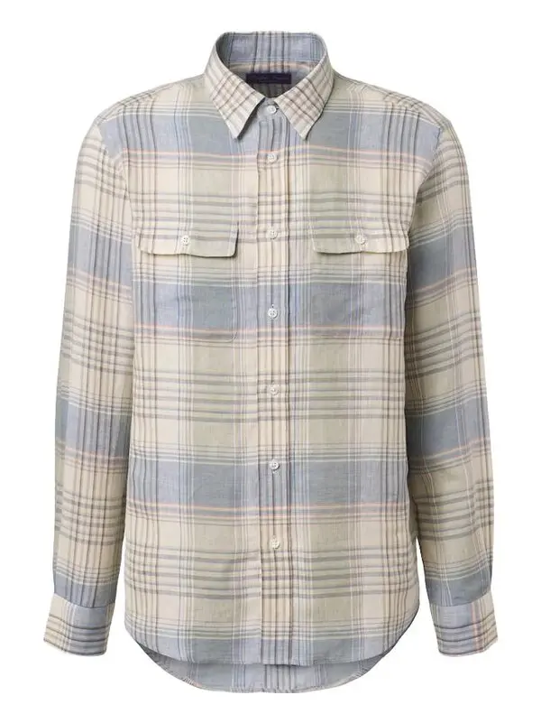 Ralph Lauren Purple Label Plaid Linen Shirt - Blue