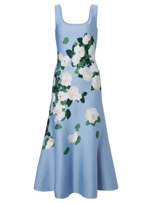 Carolina Herrera Floral Silk-blend Midi Dress - Blue