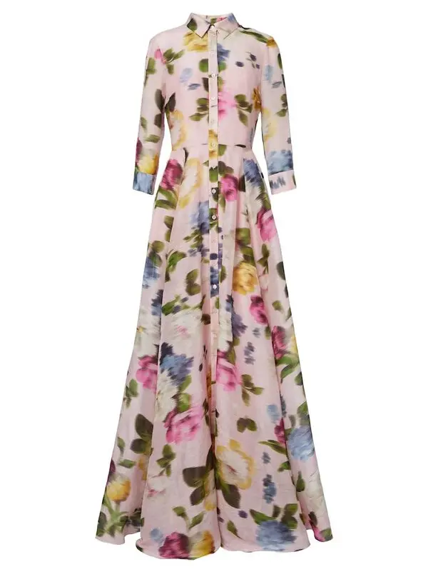 Carolina Herrera Floral Linen And Silk Gown - Pink