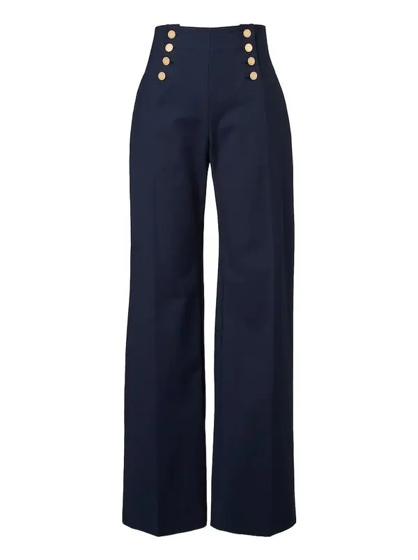 Carolina Herrera Alba Cotton-blend Wide-leg Pants - Blue