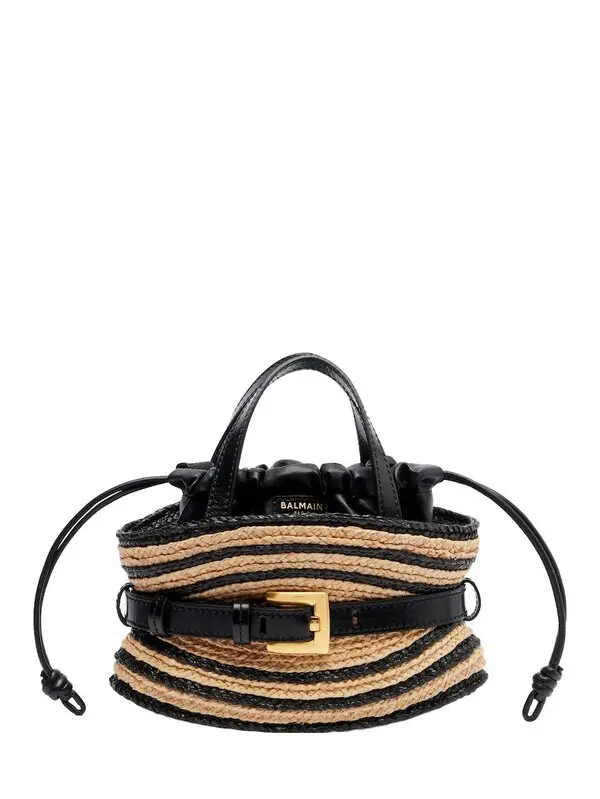 Balmain Raffia-effect Striped Top-handle Bag - Beige