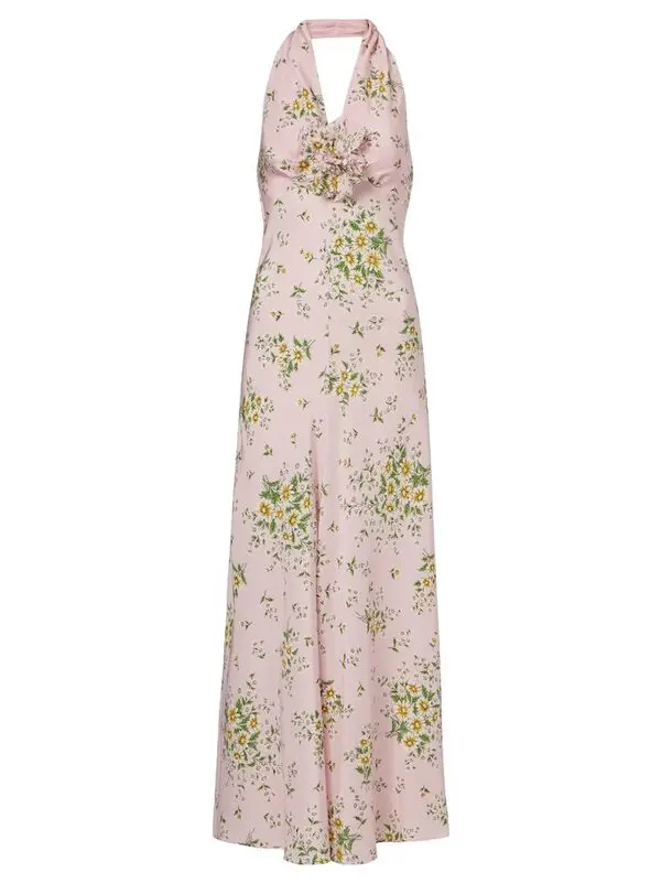RODARTE Floral Appliqué Silk Crêpe Gown - Pink