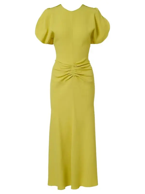 Victoria Beckham Bela Gathered Crêpe Satin Midi Dress - Yellow