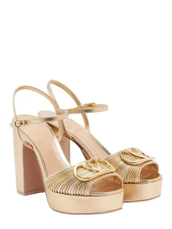 Valentino Garavani Vlogo Metallic Leather Platform Sandals - Gold