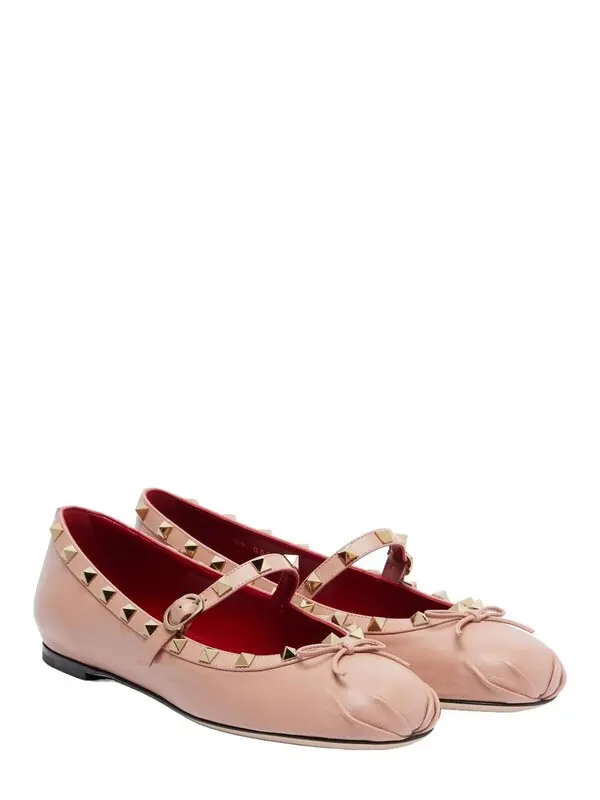 Valentino Garavani Rockstud Leather Mary Jane Flats - Pink