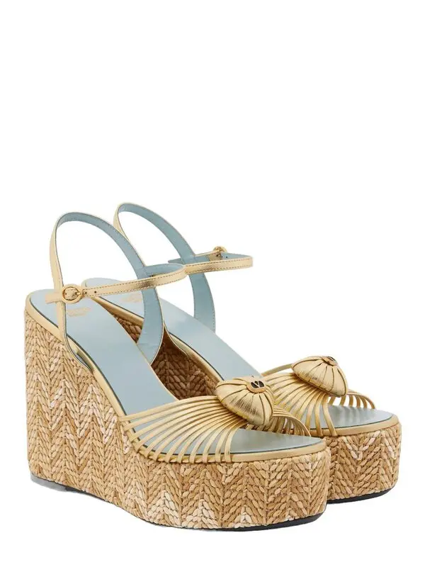 Valentino Garavani Royal Heart Leather Wedge Espadrilles - Gold