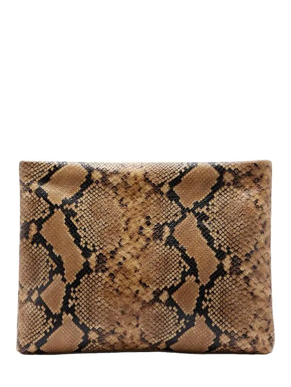 NILI LOTAN Jerry Clutch In Snake-print Leather - Beige