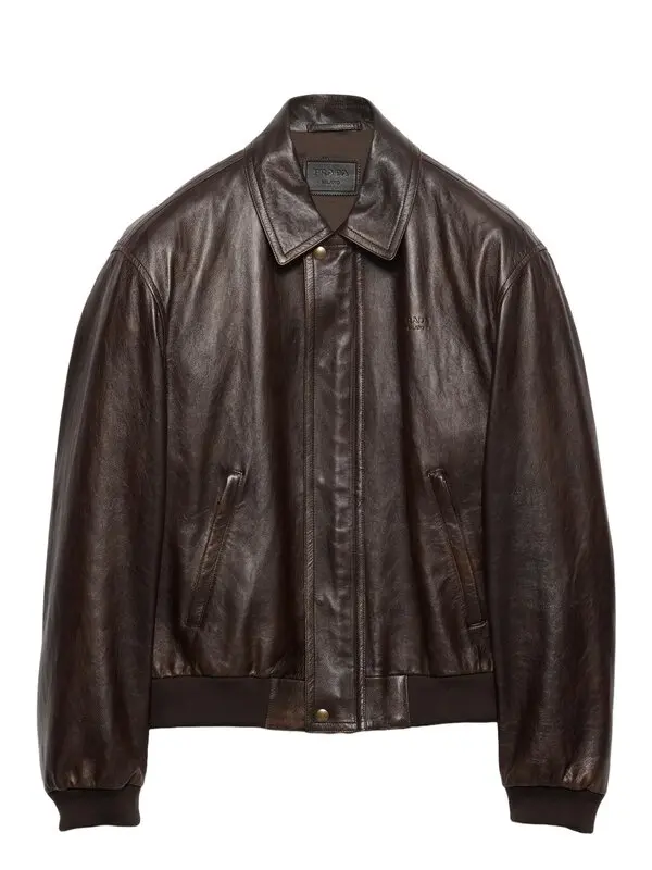 Prada Nappa Leather Bomber Jacket - Brown