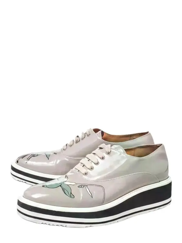 Prada Floral Print Platform Oxfords - Grey