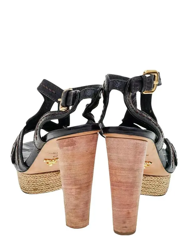 Prada Leather Espadrille Platform Sandals - Black