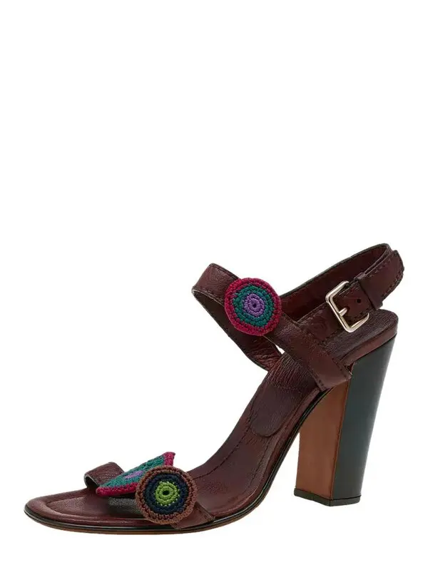 Prada Floral Embroidered Heeled Sandals - Brown