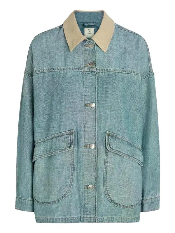 Free People We The Free Contrast-collar Denim Jacket - Blue