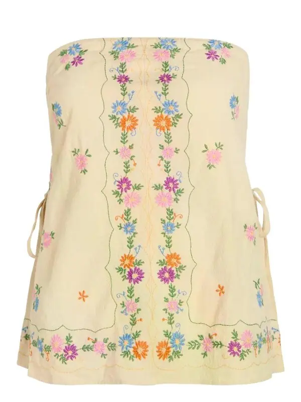 Free People Doily Days Embroidered Strapless Tube Top - Yellow