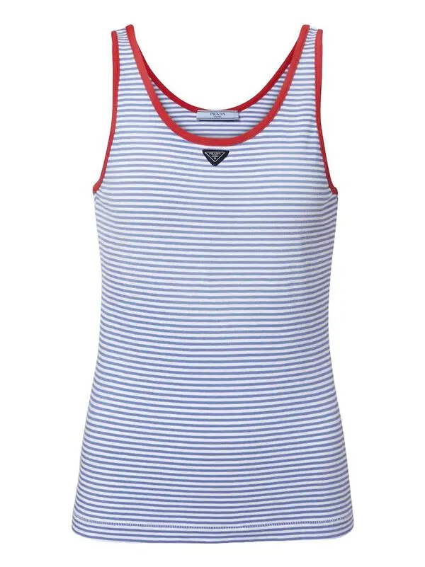 Prada Striped Cotton Jersey Tank Top - Blue