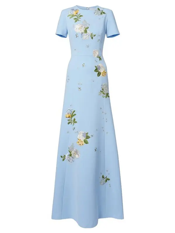 Carolina Herrera Floral Embroidered Gown - Blue