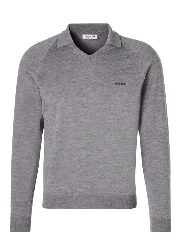 Miu Miu Virgin Wool Polo Sweater - Grey