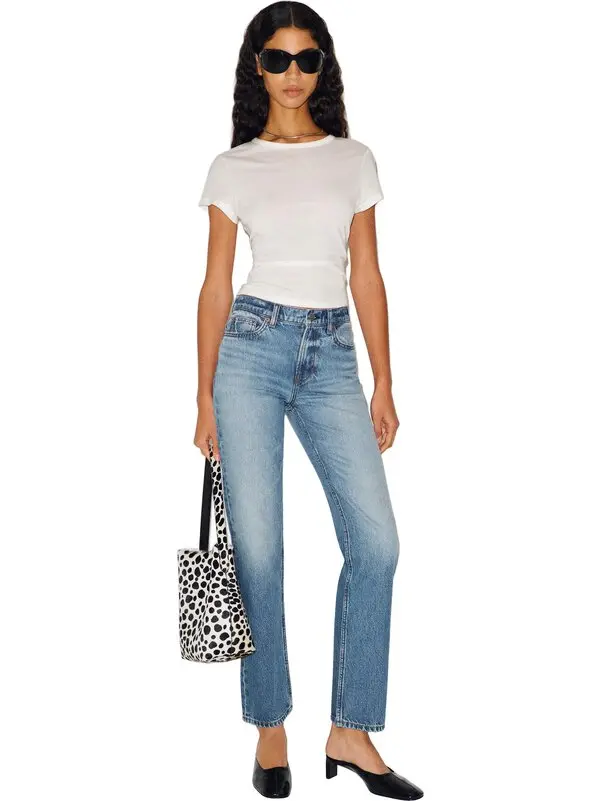 REFORMATION Leda Mid Rise Straight Leg Jeans In Denim - Blue