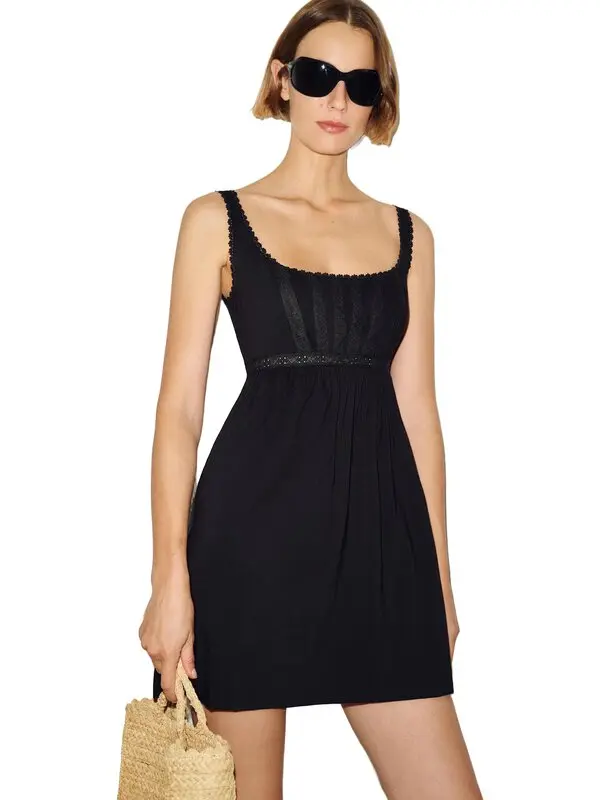 REFORMATION Alaska Mini Dress With Lace Details - Black