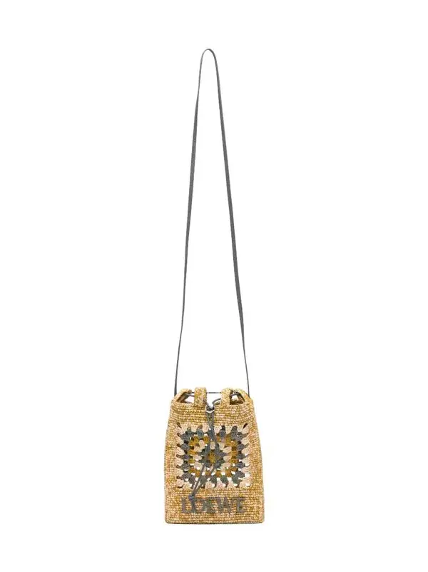 Loewe Embroidered-logo Crochet Cross Body Bag - Yellow