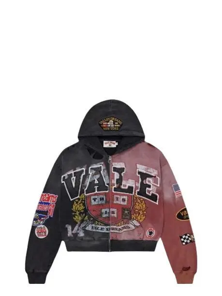 VALE FOREVER Two Tone Zip Up Hoodie - Red/black