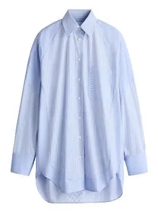 H&m X Stella Mccartney Oversized Panelled Poplin Shirt - Blue/striped