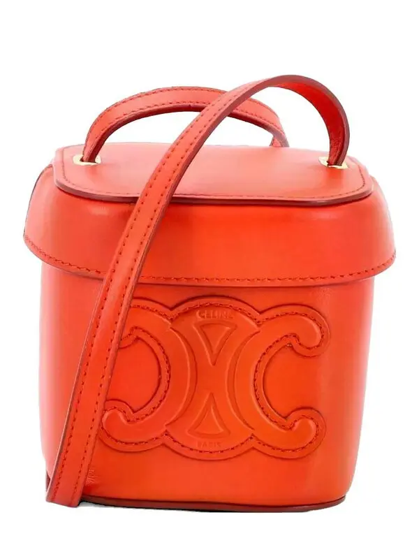 Celine Cuir Triomphe Box Bag Leather Small Bucket Bag - Red
