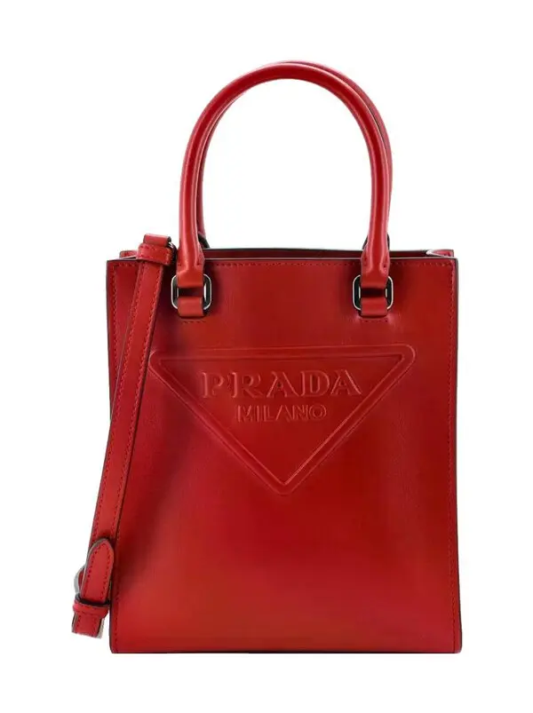Prada Logo Drill Leather Mini Crossbody Bag - Red