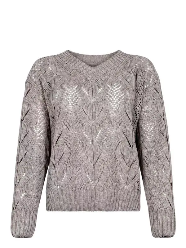 D.exterior Pointelle Knit V-neck Sweater - Grey