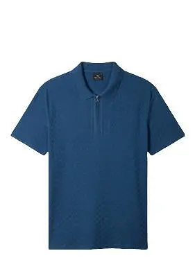 Paul Smith Mid Textured Cotton Zip-neck Polo Shirt - Blue