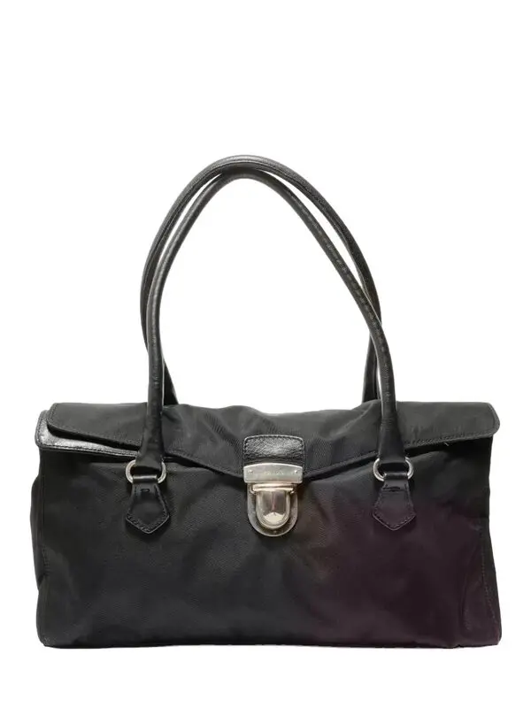 Prada Logo Plaque Shoulder Bag - Black