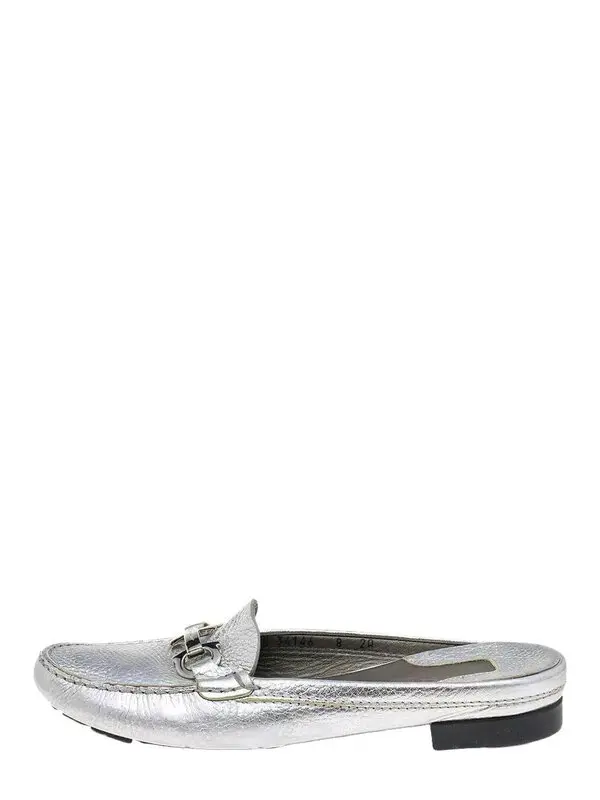 FERRAGAMO Gancini Leather Mules - Silver