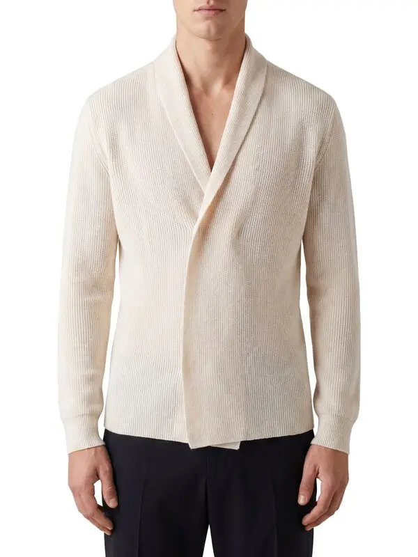 ROBERTO COLLINA Shawl Collar Ribbed Pullover - Beige